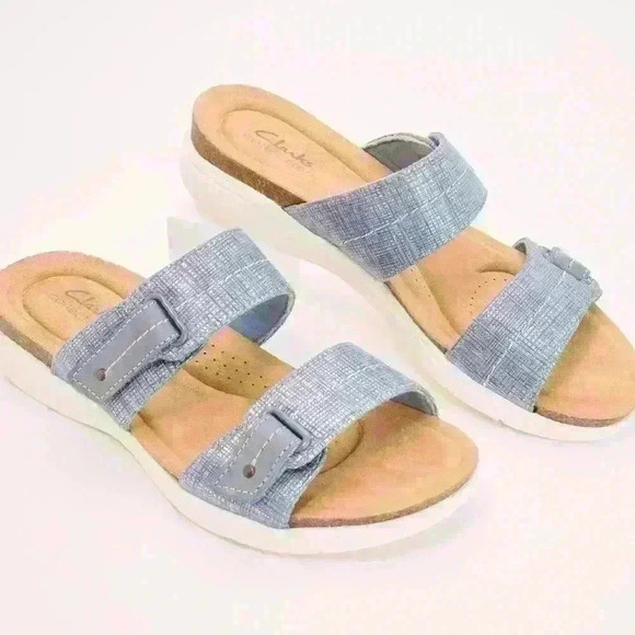 Clarks | Shoes | Clarks Collection Adjustable Slide Sandals Blue April ...